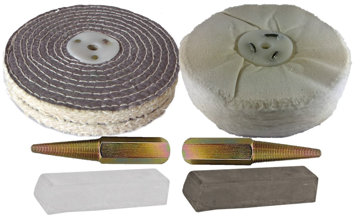 Bench Grinder Polishing Kit 150mm Wide Buffs+2 Spindles (Alum/Alloys ...